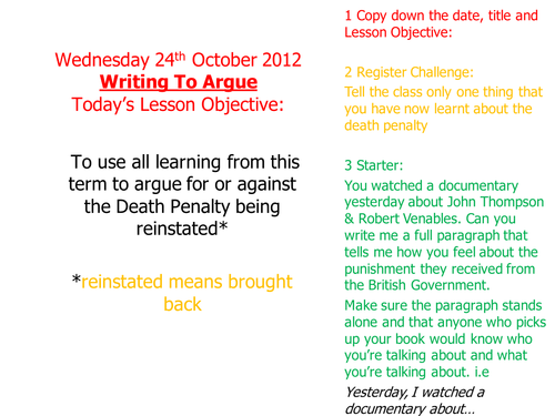 2012 Death Penalty Lesson 8 - Writing to argue | Teaching Resources