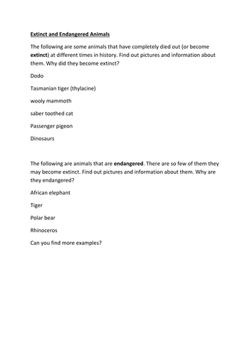 Extinct and endangered animals | Teaching Resources