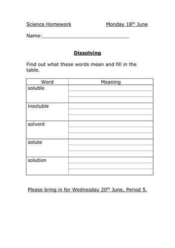 Dissolving homework | Teaching Resources