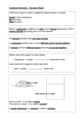 Cooking chemistry revision | Teaching Resources