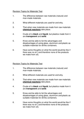 Materials revision | Teaching Resources