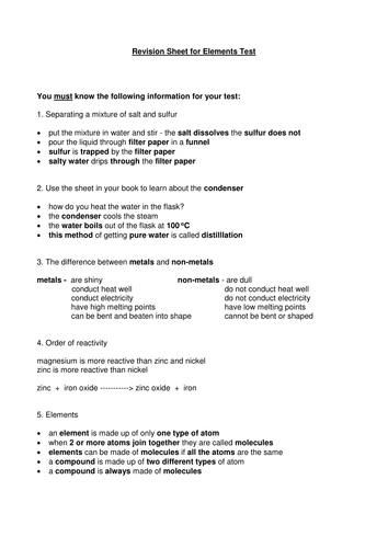 Elements test | Teaching Resources