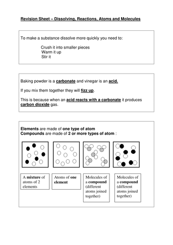 Cooking chemistry revision sheet | Teaching Resources