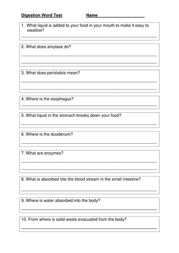 digestion test | Teaching Resources
