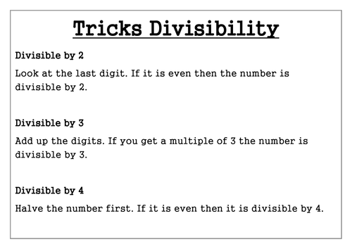 Tricks Divisibility | Teaching Resources