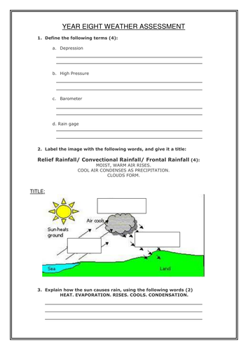Weather Assessment KS3: lower to middle ability | Teaching Resources