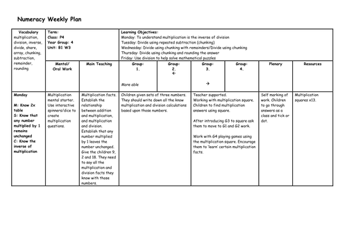 Year 4 B1 Weekly Mathematics plan | Teaching Resources