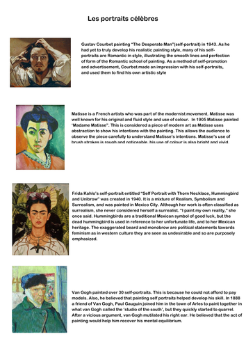 portraits - les cheveux et les yeux | Teaching Resources