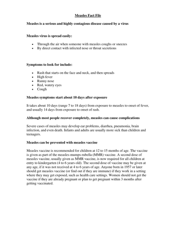 Disease fact file | Teaching Resources