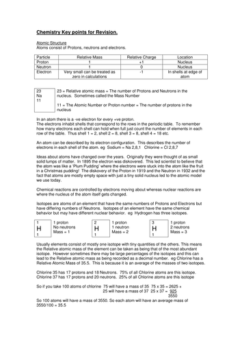 Chemistry Key points for revision | Teaching Resources