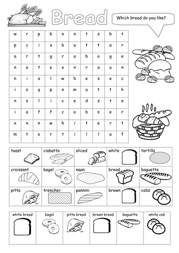 Breads wordsearch and Pictogram | Teaching Resources