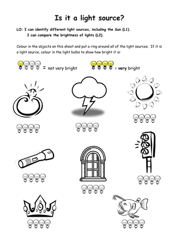 Light sources coloring sheet | Teaching Resources Light sources coloring sheet | Teaching Resources