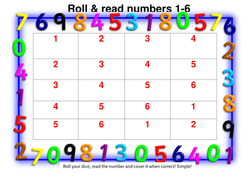 Roll and Read Numbers 1-6 | Teaching Resources