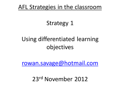 AFL Strategies 1 - Learning objectives | Teaching Resources
