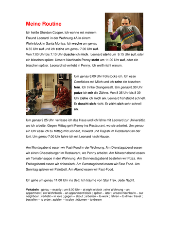 BIG BANG THEORY Meine Routine | Teaching Resources