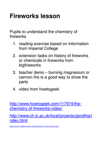 Fireworks lesson | Teaching Resources