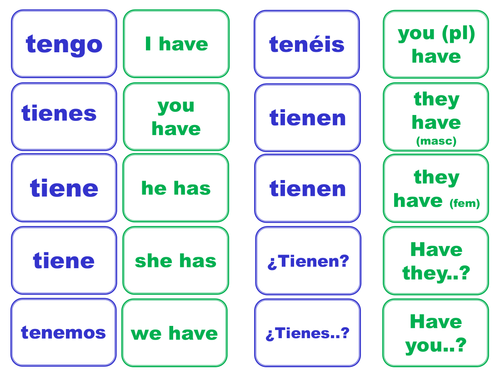 'tener' pair cards | Teaching Resources