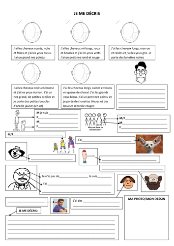 je me décris describing yourself in French | Teaching Resources