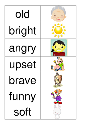 Adjective Picture Cards National Autism Resources Nouns, Verbs And