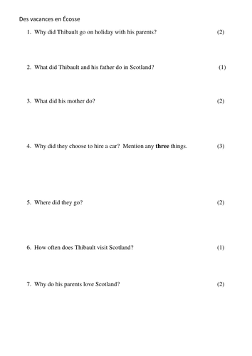 Les vacances practice listening | Teaching Resources