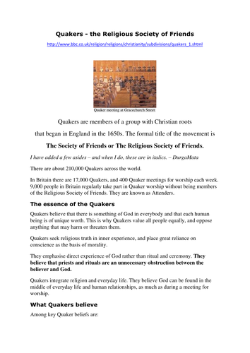 Quakers - The Religious Society of Friends | Teaching Resources