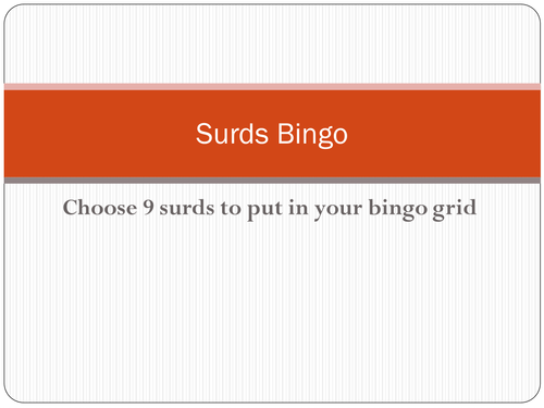 Surds Bingo | Teaching Resources