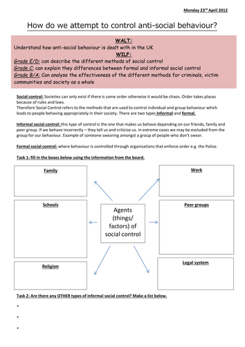 AQA Sociology - controlling crime and deviance | Teaching Resources